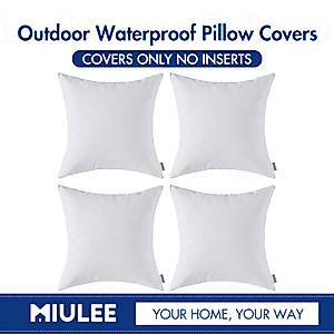 MIULEE Pack of 4 Decorative Outdoor Pillow Covers Waterproof Square Garden Cushion Cases PU Coating Throw Pillow Cover Shell for Tent Park Couch 20x20 Inch White
