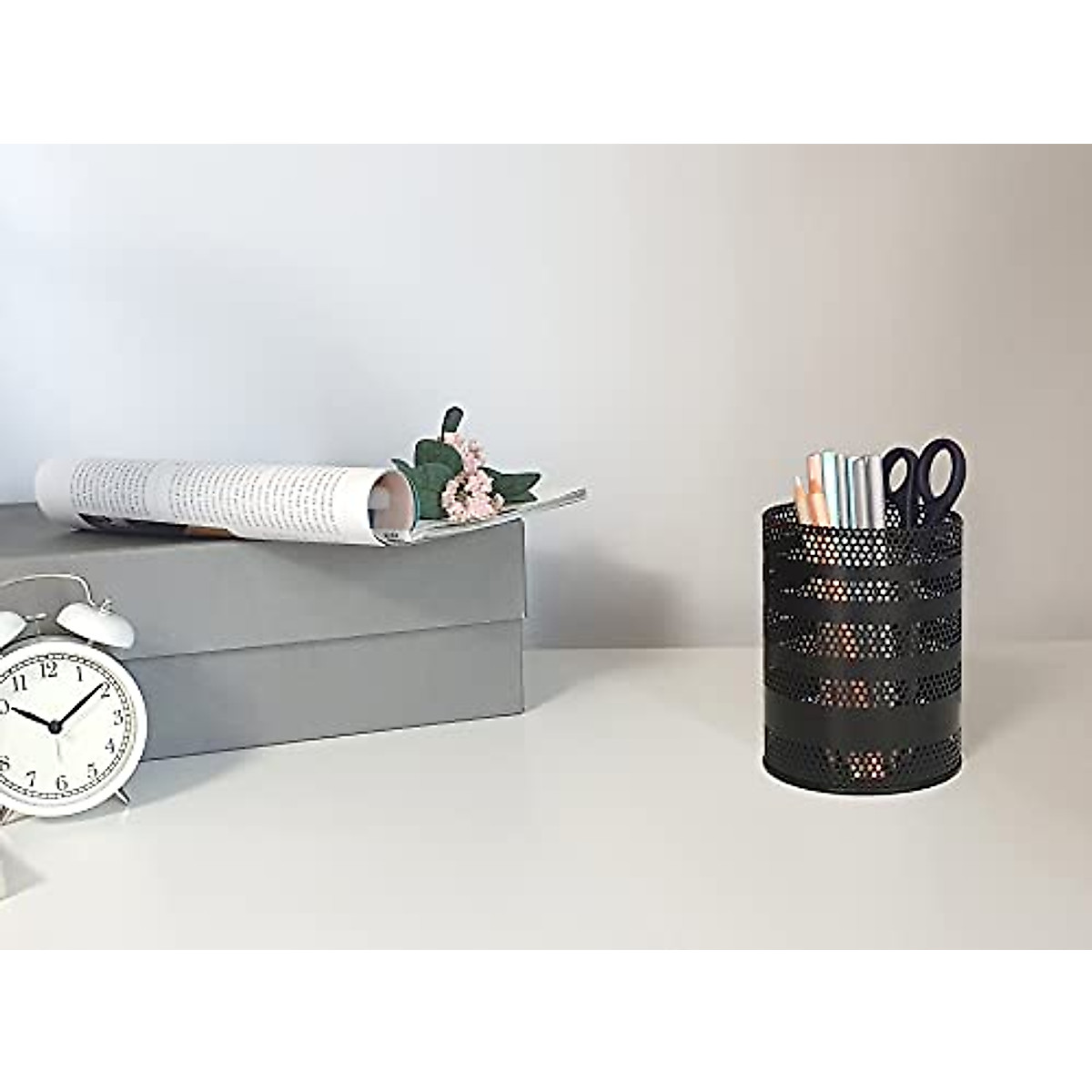 Produco Metal Mesh Pen Pencil Cup Holder Stand Office Desk Organizer Stationery Caddy Makeup Brush Holder, Black (Large)