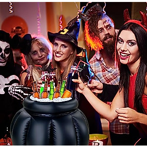 2 Pieces Inflatable Cauldron Drink Cooler Happy Halloween Party Beverage Holder Inflatable Coin Pot Cauldron Drink Cooler with Drain Plug for Halloween Parties Food Drink Holder Cooler Containers