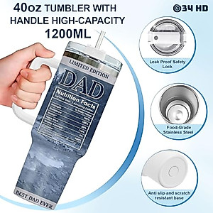 34HD Dad Light Tumbler with Lid & Straw, 40oz Stainless Steel Vacuum Insulated Dad Coffee Mug, Daddy Gifts from Daughter Son Wife, Men Gifts for Fathers Day Birthday Christmas