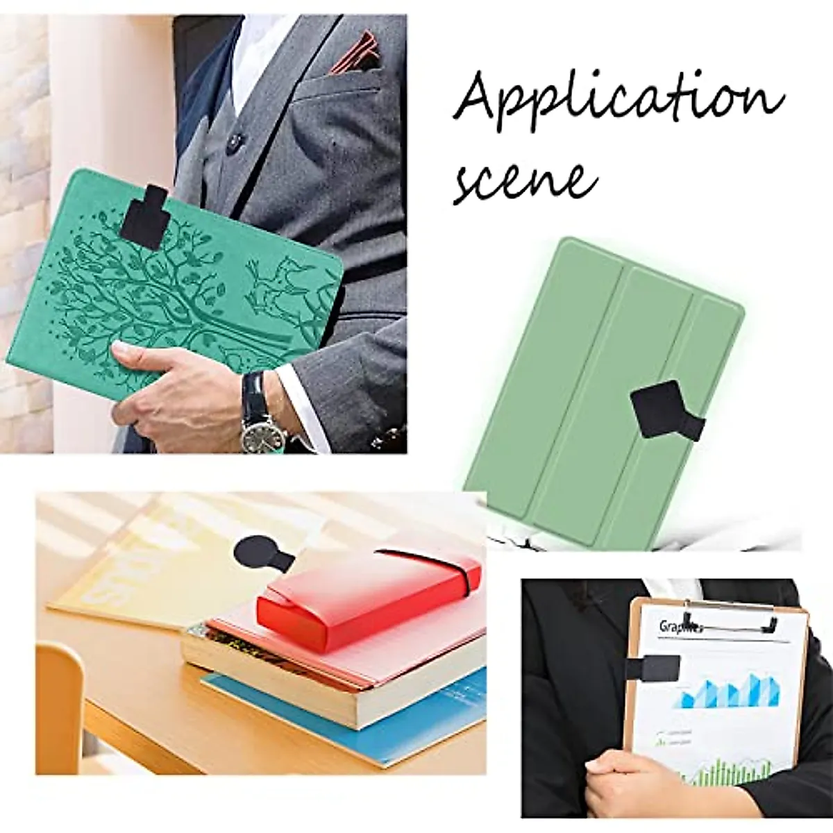NBEADS 12 Pcs Adhesive Pen Loop Holder, 4 Styles Pencil Elastic Loop Imitation Leather Pencil Elastic Band Loop Designed for Notebooks Journals Calendars Planners Tablet Case