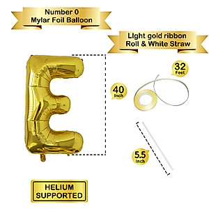 “40” Inch Large Gold Letter Balloons, Big Size Jumbo Helium Mylar Foil Party Balloons"E"for Birthday Party Decorations, Party Wedding Bachelorette Bridal Shower Decoration Holiday Balloon Decoration