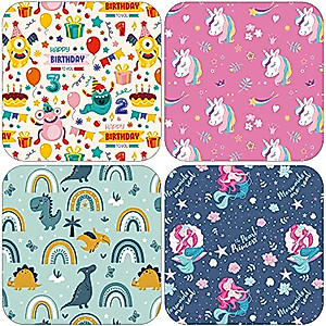 ZINTBIAL Birthday Wrapping Paper for Boys Girls Kids Baby Shower - Gift Wrapping Paper with Rainbow Dinosaur, Pink Unicorn, Blue Mermaid, Monster - 20 x 29 Inches per Sheet (8 Folded Sheets), Recyclable, Easy to Store, Not Rolled