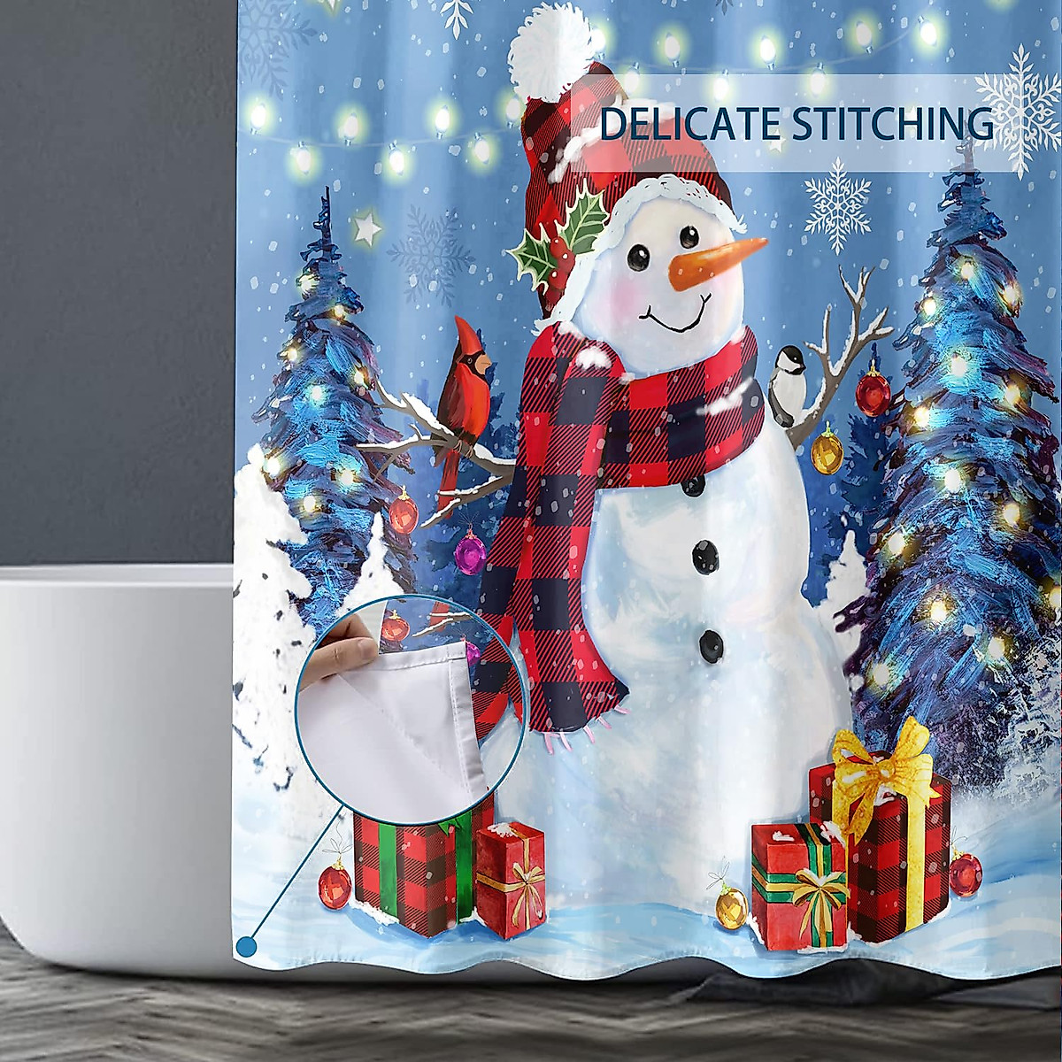 BIVINAR Christmas Shower Curtain, White Winter Forest Snowfall Bathroom Shower Curtain, Natural Xmas Pine Tree Fabric Bathroom Curtain Decor, 72 × 72 Inch