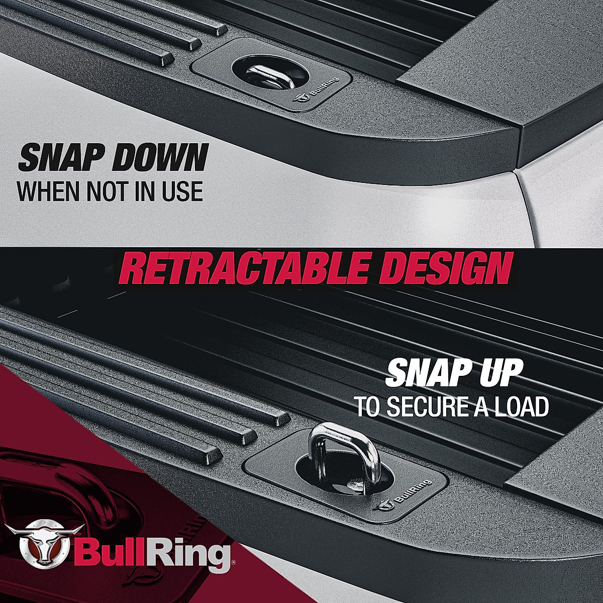 Bull Ring Retractable Truck Bed Tie Down Anchors for Ford F150 2015-24, Super Duty 2017-24, Raptor 2017-24 – Flush Fit, Easy Install, (4 Pack)