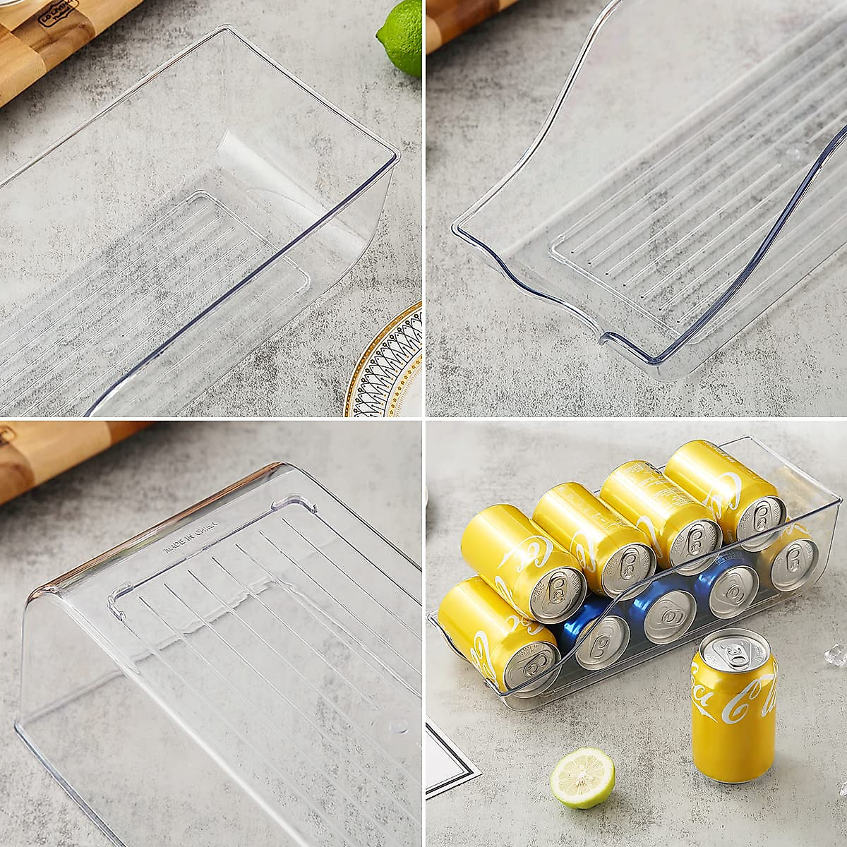 HOMQUEN Soda Can Organizer for Refrigerator, Freezer, Countertop, Cabinets, Pantry. Beverage & Canned Food Organizer Holder for Fridge Storage, Clear Drink Dispenser Pack of 2