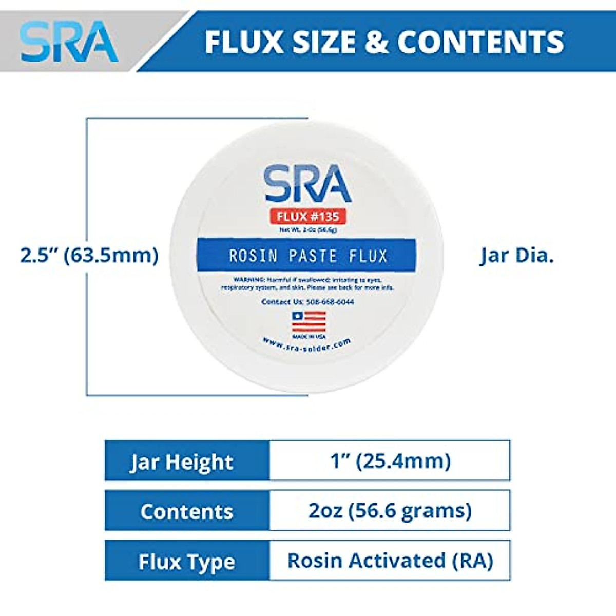 SRA Solder 135 Rosin Paste Soldering Flux For Electronics, No Clean Flux Made for Lead and Lead-Free Solder Circuit Boards and Copper Electrical Wire - Safe Clean Residues with No Goopy Mess (2oz Jar)
