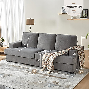 Merluxy Sofa, 97 Inch Deep Seat Sofa in Grey Chenille, 3 Seater Sofa with Square Armrest, Modern Couch for Living Room, Apartment