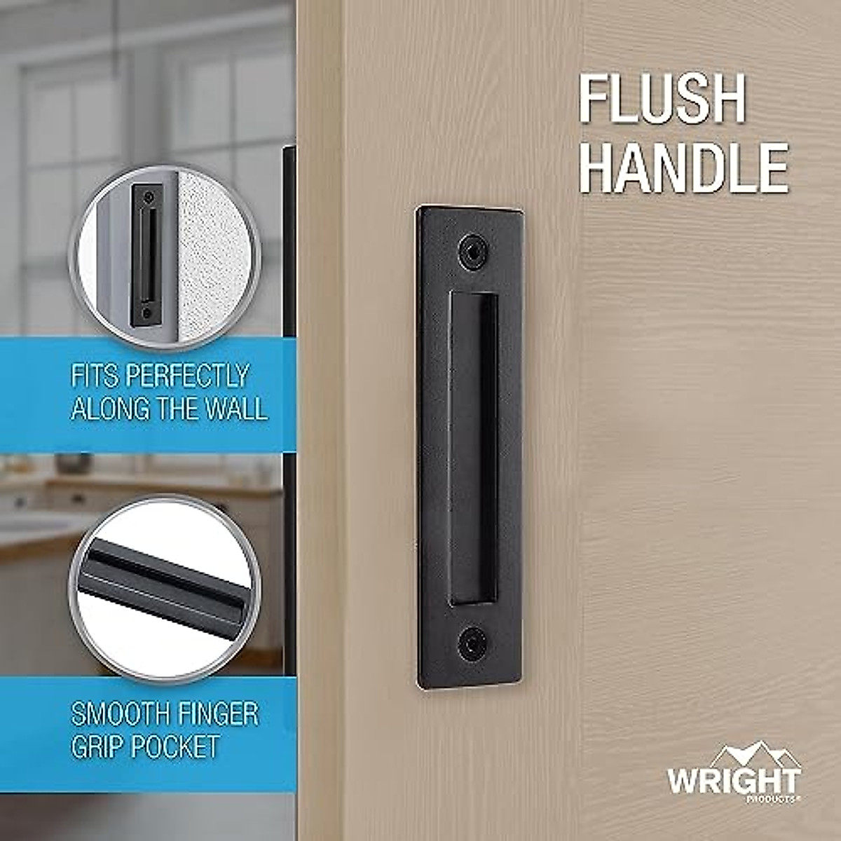 Wright Products Interior Pull and Flush Handle Set for Barn Doors, Matte Black