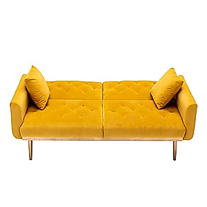 Keainvren Convertible Sleeper Sofa,63" Velvet Loveseat Adjustable Modern Couch,Accent Tufted Sofa Bed with Metal Feet Fort Futon Bed for Indoor,Home,Living Room,Apartment, Bedroom,Office