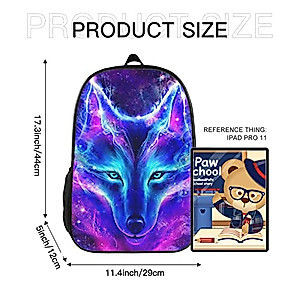 Viythuw Purple Blue Galaxy Wolf Backpack, Simple and Aesthetic Bookbag for Women Men, Lightweight Adjustable Black Backpack for Travel Outdoor Sports, Large Capacity Laptop Bag for Business Office