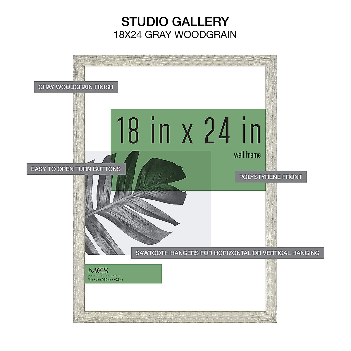 MCS Studio Gallery 18x24 Poster Frame White Woodgrain, Vertical & Horizontal Wall Hanging Large Picture Frame for Photos, Posters & Art Prints (2-Pack)