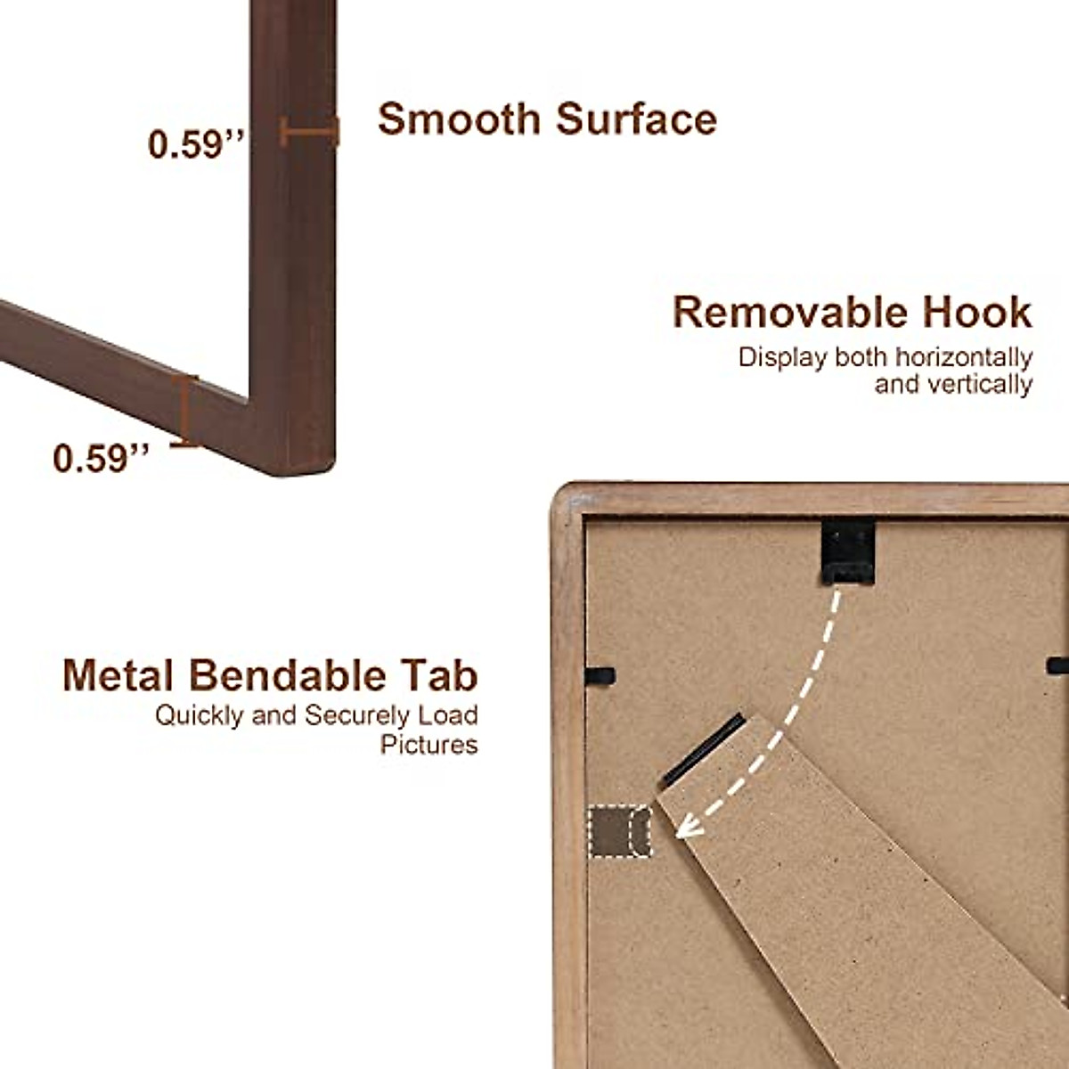 TRAHOME 8x10 Picture Frame,Solid Wood,3 Pack Photo Frames, Display Pictures 6x8 with Mat or 8x10 Without Mat, Gallery Wall Photo Frames-Brown