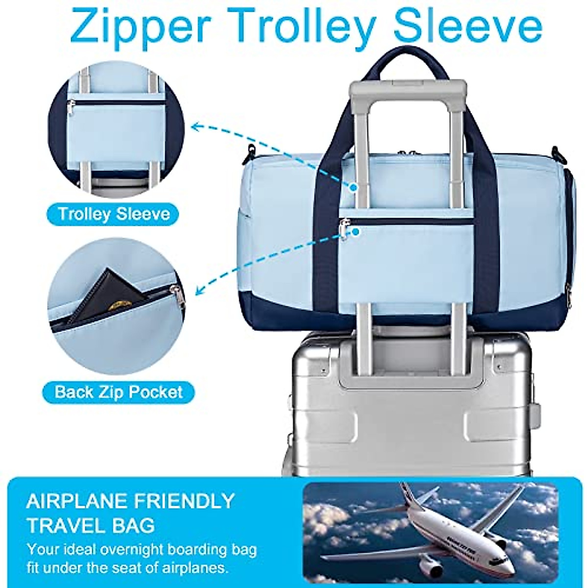 Gym Duffle Bag for Women with Wet Pocket Shoes Compartment Carry On Bag Weekender Overnight Duffel Bag with Shoe Compartment Wet Pocket