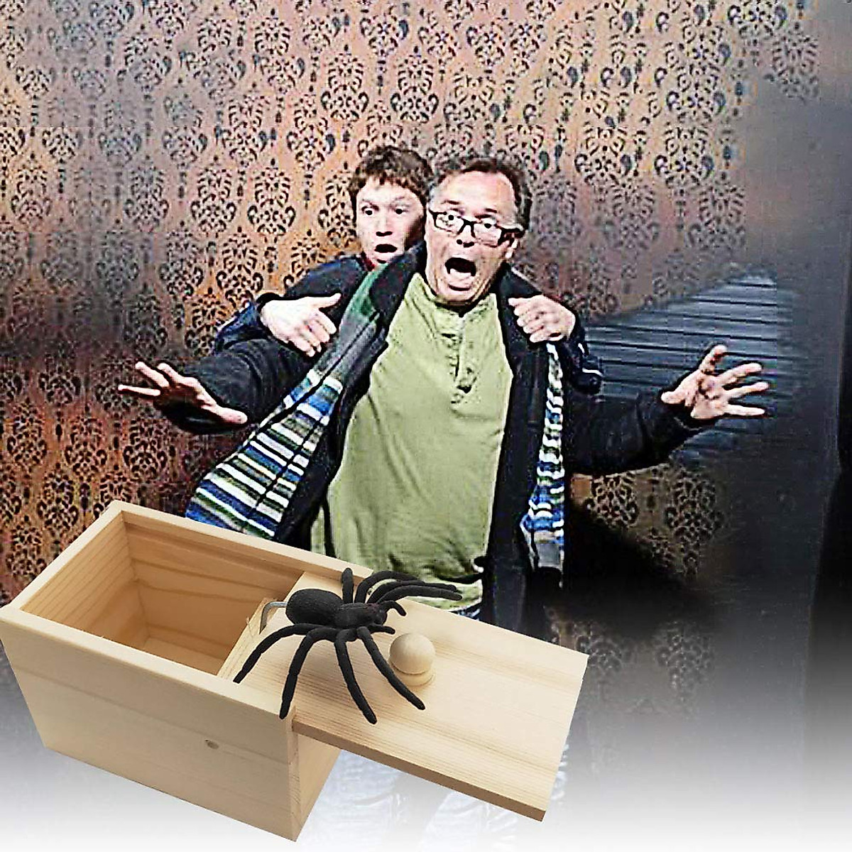 Rtudan Original Spider Scare Prank Box, Hilarious Wooden Scare Box,Handmade Fun Joke Scarebox Toy,Practical Gift Toy Spider Box Prankoy Prank for Kids Adults