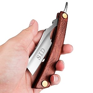 Straight Razor, Wooden Straight Edge Razor for Man Stainless Steel Manual Razor Kit Wood Shaving Razor Vintage Straight Razor for Man, Barber Hairdressing Razor (ZM-silver)