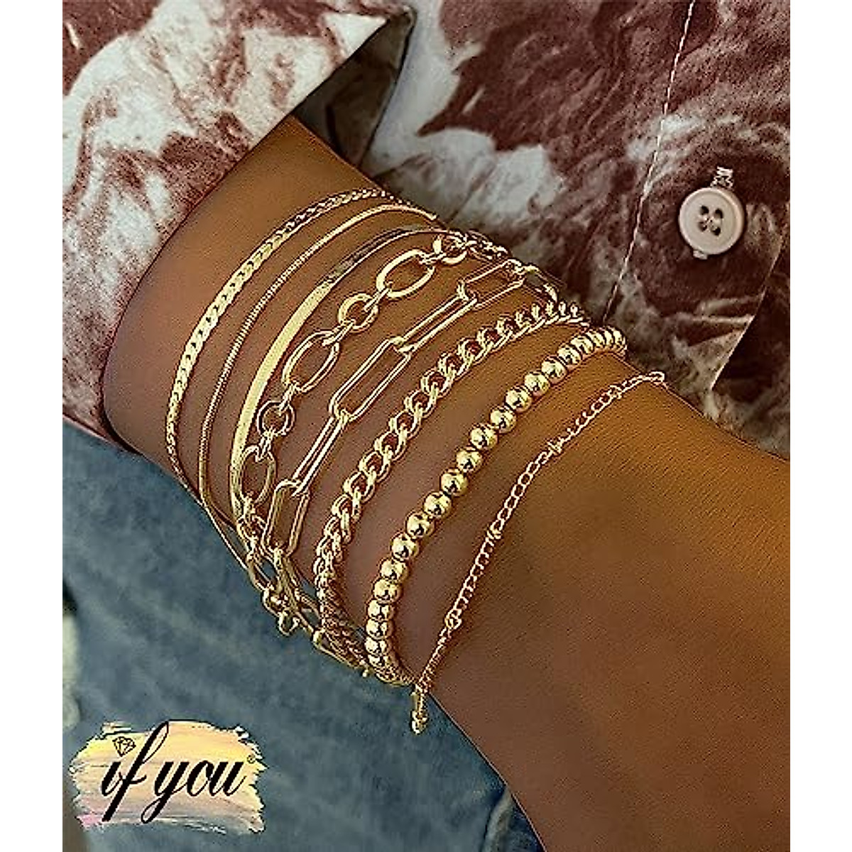 Gold Bracelets for Women, 14K Gold Plated Dainty Bracelets Set, Layered Chain Bracelets Pack Jewelry Gifts (B-8 pack gold bracelets)