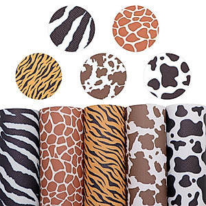 David Angie Animal Texture Faux Leather Sheet Printed Synthetic Leather Fabric Assorted 5 PCS 7.7" x 12.9" (20 cm x 33 cm) for Hair Accessories DIY Crafts Making (Mix)