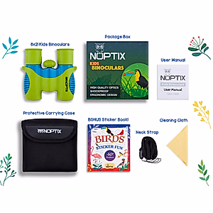 Binoculars for Kids, Girls or Boys Real Kids Binoculars in Vibrant Green Blue - includes Sticker Book with 40 Bird Species - Kids Toys Small Binoculars, Toddler Binoculars