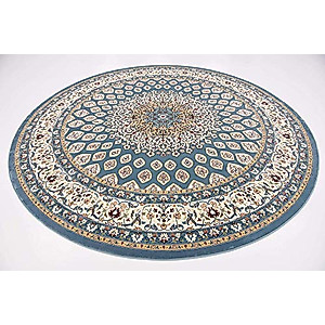 Unique Loom Narenj Collection Classic Traditional Textured Medallion Pattern Design Area Rug, 10' Round, Blue/Burgundy