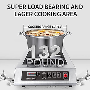 Leconchef Induction Cooktop Induction Cooker Stainless Steel Commercial Grade Countertop Induction Cooker Portable Electric Burner 10 Power&Temperature Settings,24 Hours Timer&Preset for