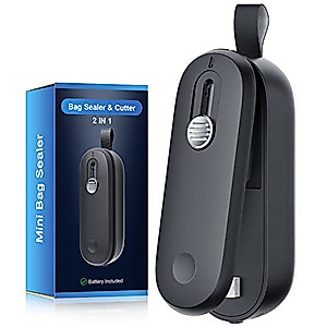 ODSD 2-Pack Bag Sealer Mini, 2 IN 1 Heat Sealer & Cutter Battery Powered,Vacuum Sealer Portable Handheld Bag Resealer Kitchen Gadget Machine for Food Chip Bags Storage (Battery Included)