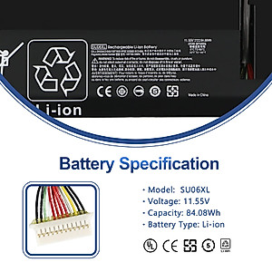84.08WH SU06XL Laptop Battery for HP Spectre X360 Convertible 15-DF 15T-DF 15T-DF000 DF100 DF0013DX DF0033DX DF0043DX DF1033DX DF1043DX 15-DF000 DF0XXX DF1XXX df1033dx df1043dx df0013dx df0033dx