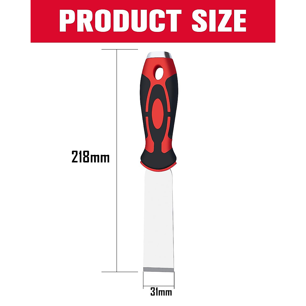 ROTATION Soft Grip, Heavy Duty, Scraper with Hammer End, 1.2", Stainless Steel Putty Knife, 1.2 inch, extra thick