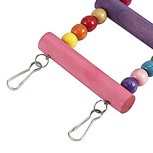 TOPINCN Natural Wood Climbing Ladder Toy Colorful Natural Wood Beads Climbing Ladder Toy Parakeet Swing Bird Toy with Hanging Hook