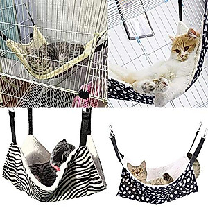 AKIRO Pet Cage Hammock, Pet Hanging Bed Round Dot Tower Zebra Leopard Pattern Warm Pet Hammock Pet Cage Hammock, Soft Plush Hanging Pet Cat Bed Mat Winter Warm Cotton Cat Hammock for Kitten Cat Cage