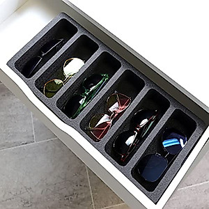 Polar Whale Sunglasses Drawer Organizer Tray Insert for Home Bedroom Bathroom Vanity Dresser Counter Table Waterproof Washable Black Foam 6 Compartment 8.25 x 18 Inches