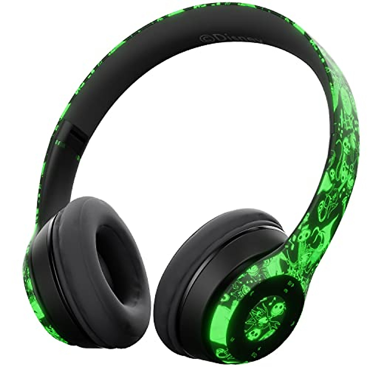 Disney Nightmare Before Christmas Glow in The Dark Bluetooth Headphones Over Ear, Wireless and Wired Foldable Headset Built-in Microphone - Tim Burton Jack Skellington & Sally - Adults Kids