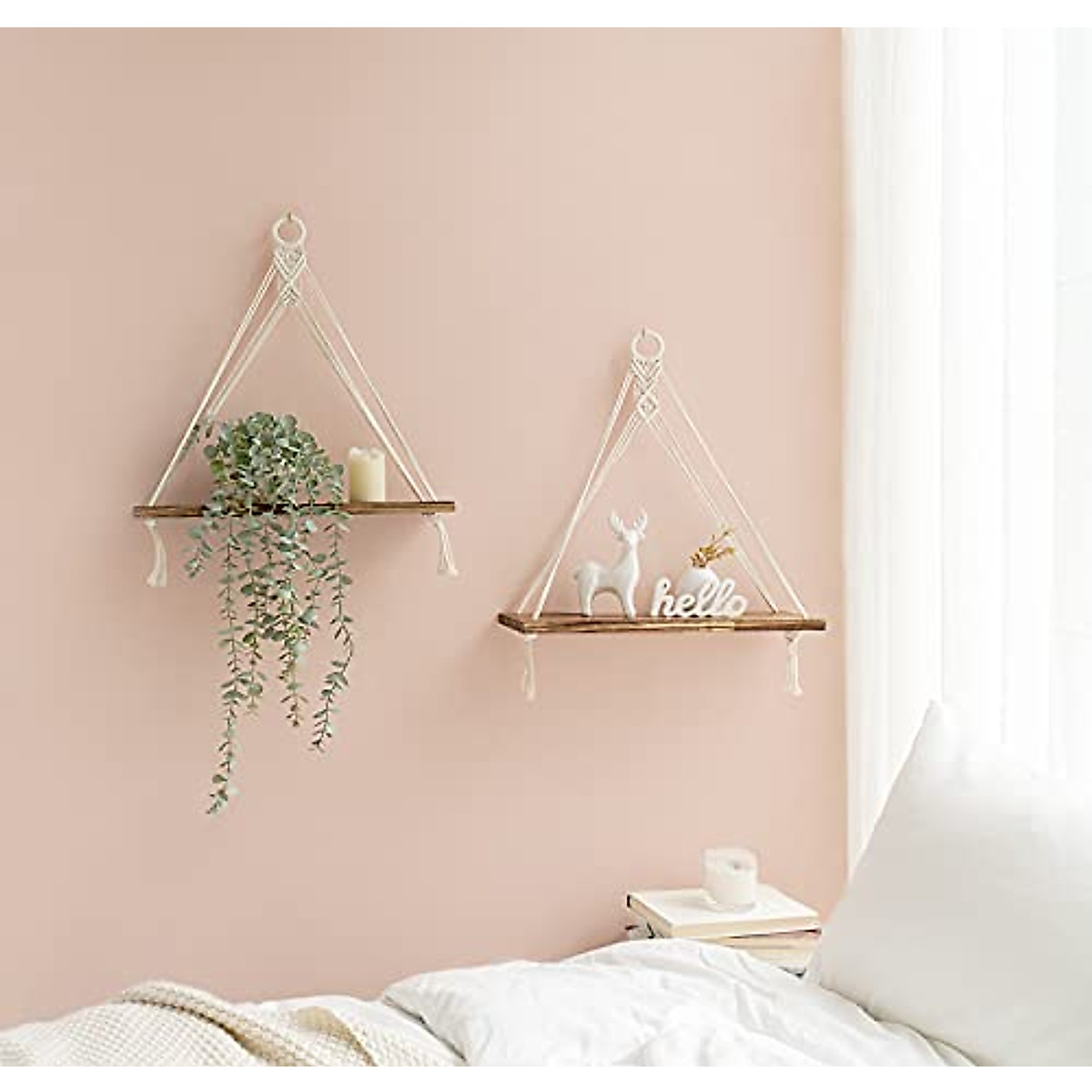 Mkono Macrame Decorative Basket Wall Haning Shelves Boho Nursery Decor