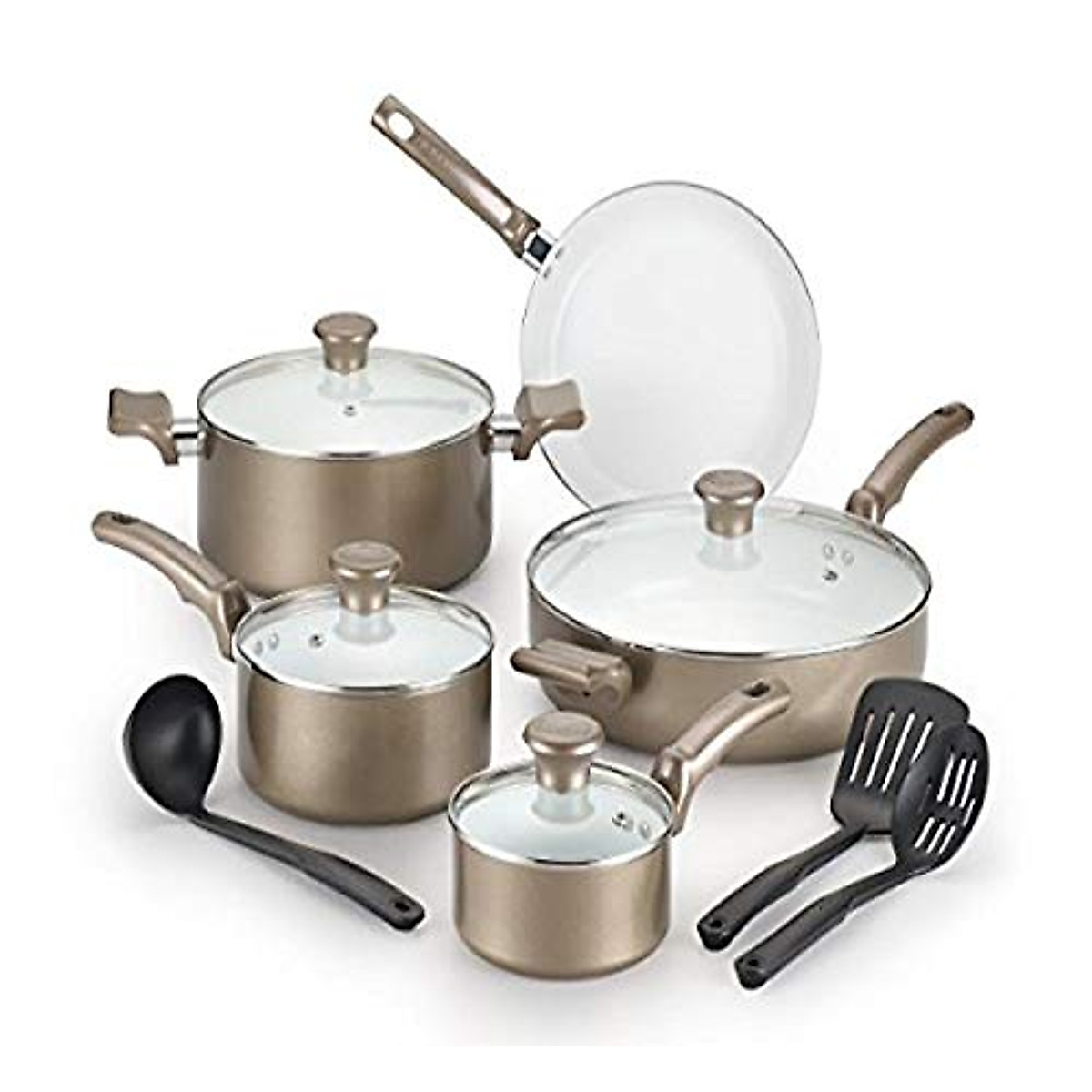 T-fal C991SE Ceramic Chef Cookware Set, 12-Piece, Champagne