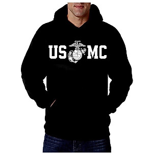 Lucky Ride Marine Corps USMC SWEATSHIRT HOODIE with Globe in CENTER, Black, S