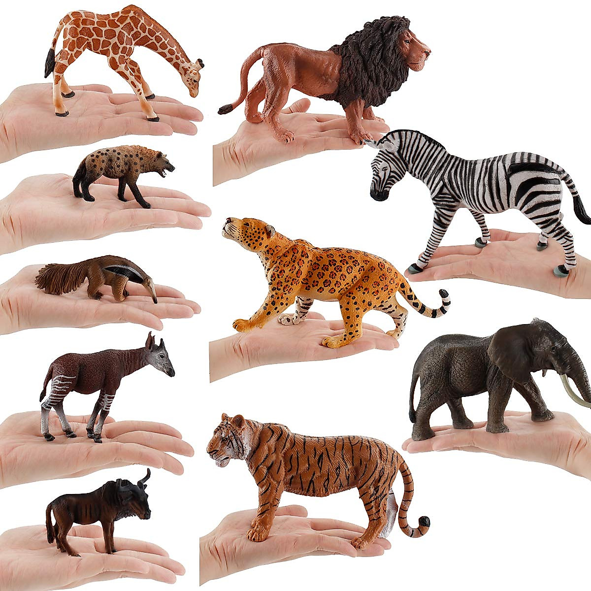 10 PCS Wildlife Grassland Animal Figures Model Figurines Lion Tiger Anteater Leopard Party Favors Supplies Cake Toppers Decoration Cognitive Toys Set for Boys Girls Kid