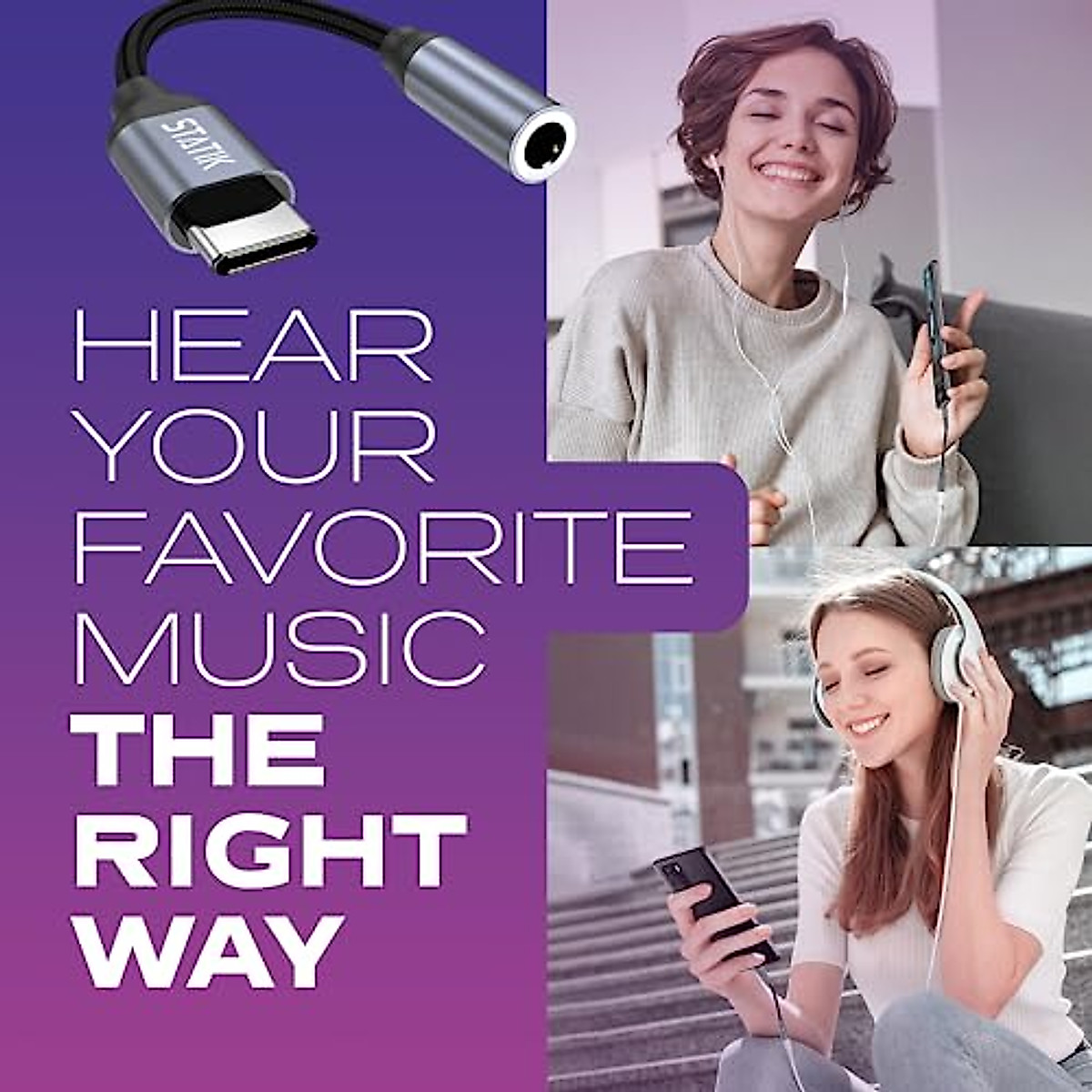 Statik USB-C to 3.5mm Audio Adapter - AUX to USB C Headphone Adapter Jack Converter, Premium Headphone Jack Adapter for USB C Devices, Maximum Audio Quality, High-Fidelity Sound Anywhere