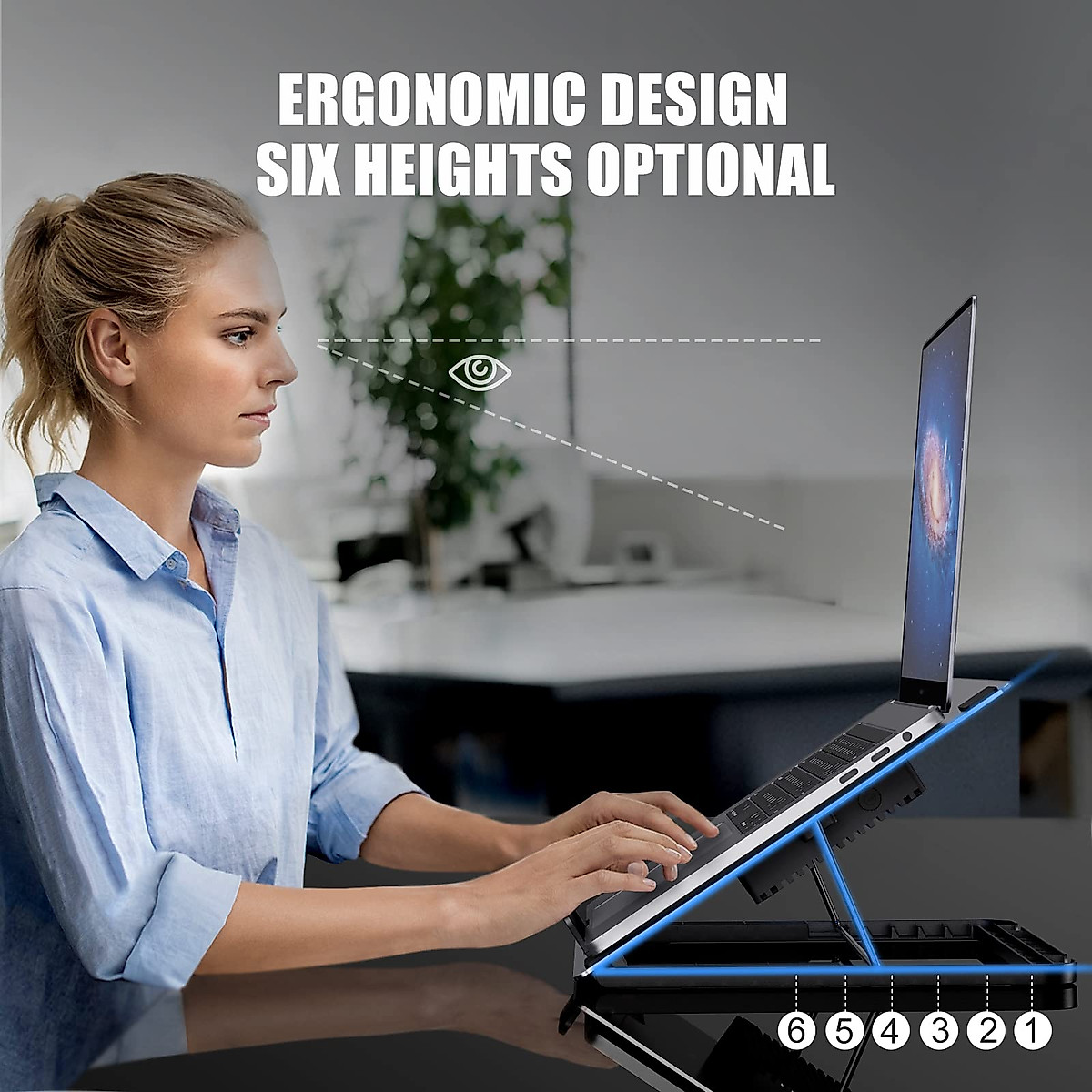 TECKNET Laptop Stand With Cooling Pad, Adjustable Aluminum Computer Stand, Portable Ultra-Slim Quiet Laptop Cooler with 2 Separable Powerful Laptop Fans, for Business Office Laptops Within 15.6 Inches