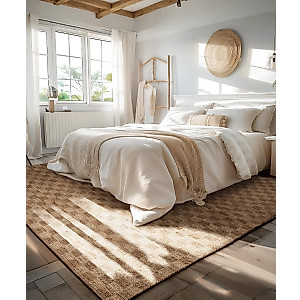 SUMGAR Neutral 100% Jute Rug 8x10 Ft Hand Woven Boho Area Rug Fiber Braided Checkered Large Carpet Home Decor for Living Room Bedroom Dining Room