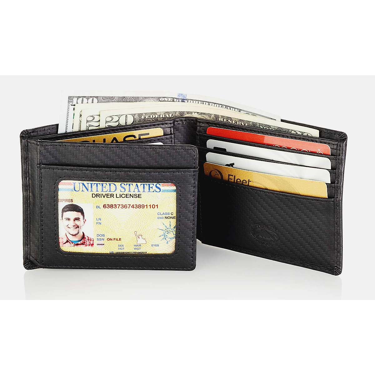 Stealth Mode Leather Bifold Wallet for Men - RFID Blocking, 11 Card Slots, Gift Box