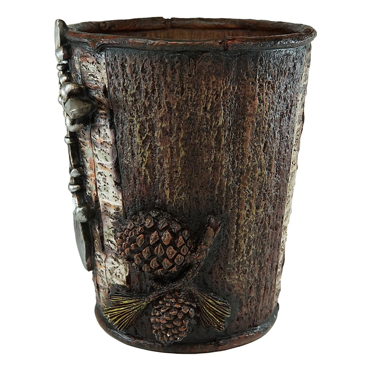 Ebros Gift Rustic Southwestern Inspirational Le Fleur Cross with Birch and Pinecones Bathroom Accessory Resin Sculpture Fleur De Lis Accent (Dry Waste Basket Trash Bin)