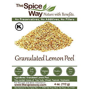 The Spice Way Lemon Peel - Granules (4 oz) zest and rind without any preservatives. Great for cooking, baking and tea.