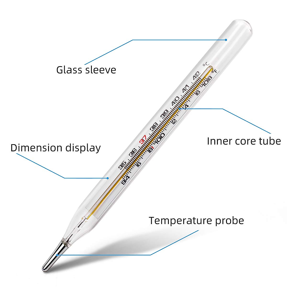 Ruiyx Glass Oral Temperature for Fever Test, Temperature Axillar Temperature 94-108 °F Armpit Fast Reading Fever Indicator