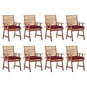 QZZCED Outdoor Club Chair Dining Side Chair Patio Set Patio Dining Chairs 8 pcs with Cushions Solid Acacia Woodfor Lawn Backyard & Garden All-Weather Resistant