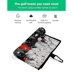 Golf Towel Christmas Gnome Pine Needle Xmas Tree Gift,Waffle Pattern Microfiber Club Cleaner Golf Towels with Carabiner Clip for Women Men Dad,Winter Snow Golf Towel for Golf Bags Accessories,24x16in