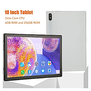 Office Tablet, 10 Inch Tablet White 6GB RAM 256GB ROM 7000mAh 5G WiFi Dual Camera (US Plug)