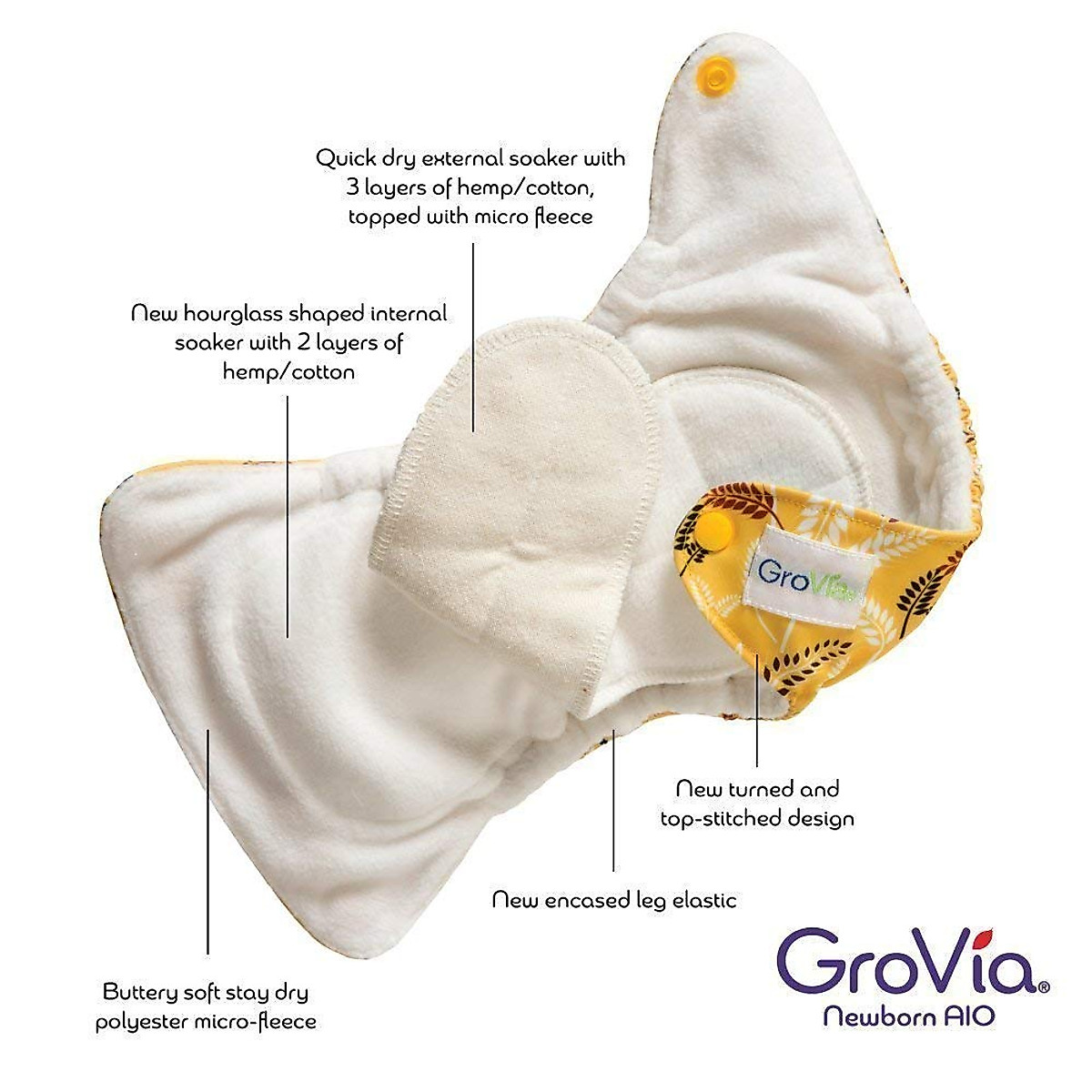 GroVia Newborn All in One Snap Reusable Cloth Diaper (AIO) (Waverly)