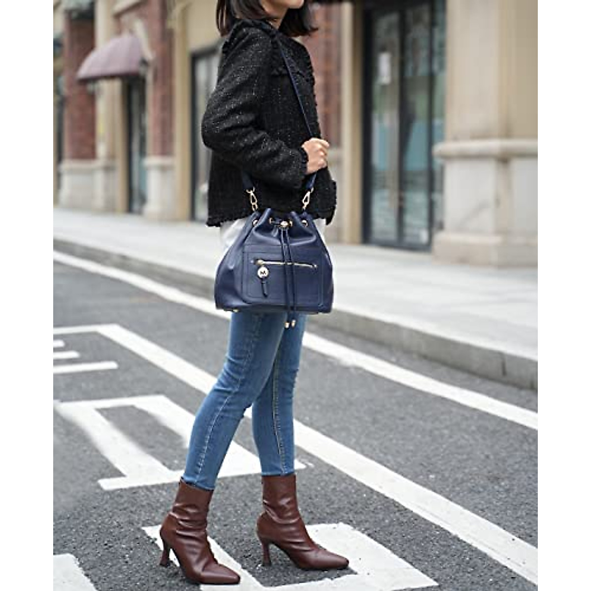 MKF Collection Crossbody Bucket Bag for Women, Drawstring Hobo Shoulder Bags Fashion Handbag Purse with Wristlet Wallet