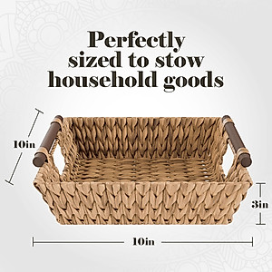 American Atelier Water Hyacinth Wicker Basket with Handles | Square Woven Wicker Storage Baskets with Builtin Carry Handles | Laundry Storage or Pantry Bin | Natural Weave | American Atelier