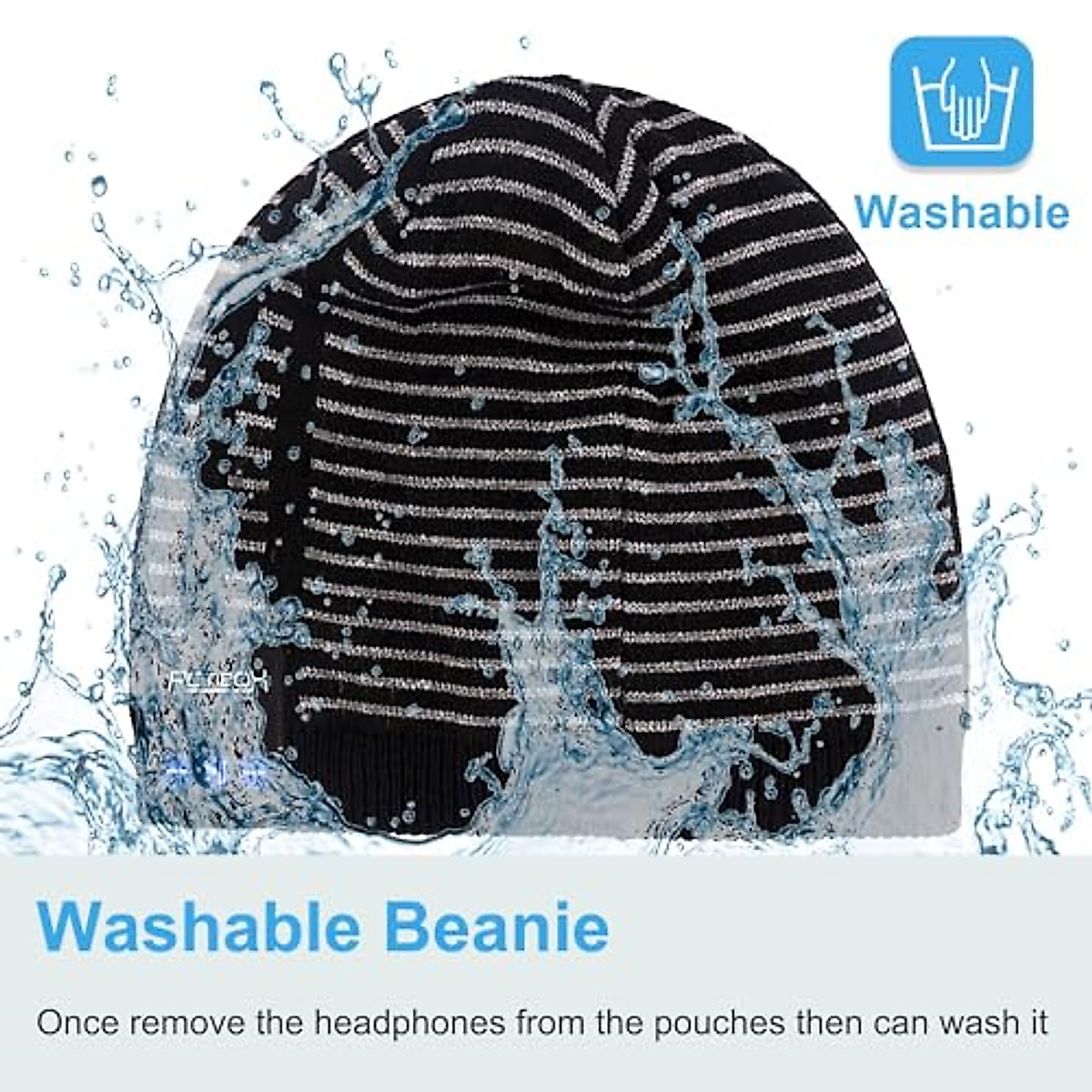 Rotibox Wireless Bluetooth Beanie Hat Ear Covers Headphone Headset Music Cap for Women Men with Speaker Mic Hands Free Outdoor Sports,Compatible with iPhone,Samsung，Android - Black